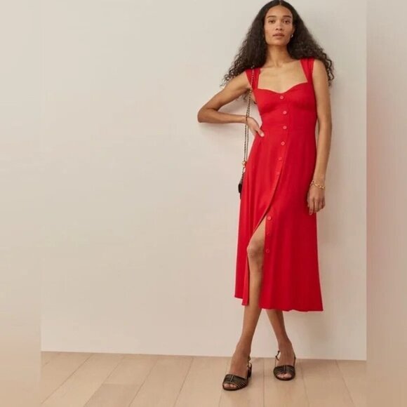 Reformation | Dresses | Reformation Tayler Red Buttonfront Midi Dress W ...